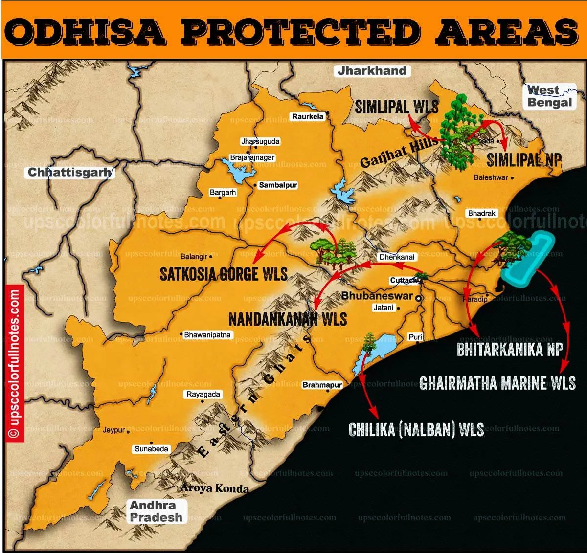 Download Odisha Map - 5 Ultra HD MAP - UPSC Colorfull notes