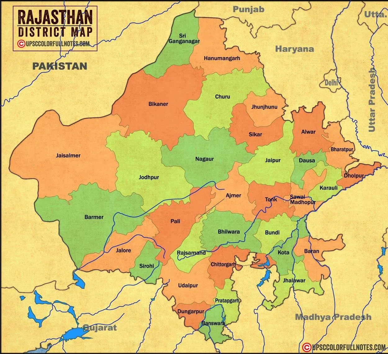 Download Rajasthan Map in HD quality! 2022 - UPSC Colorfull notes