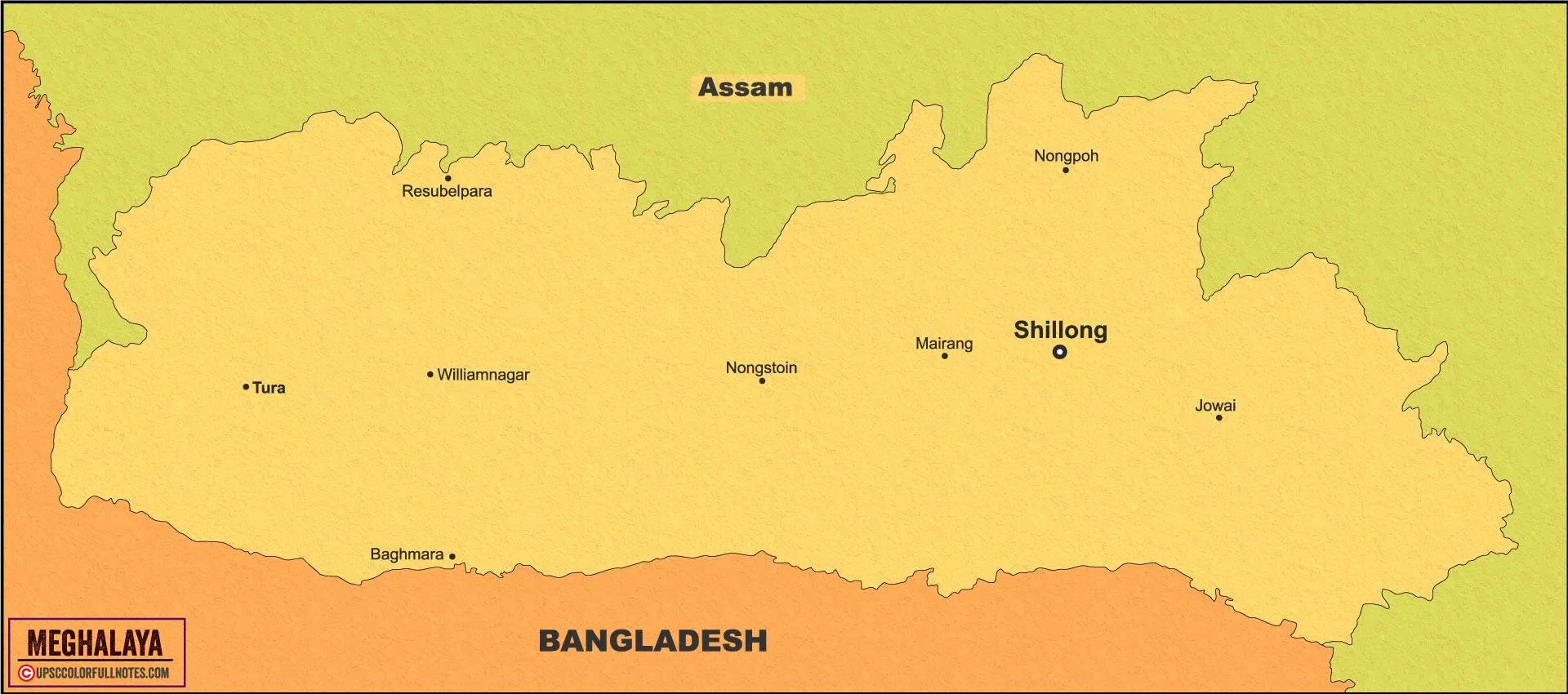 Download latest Meghalaya Map -HD - UPSC Colorfull notes